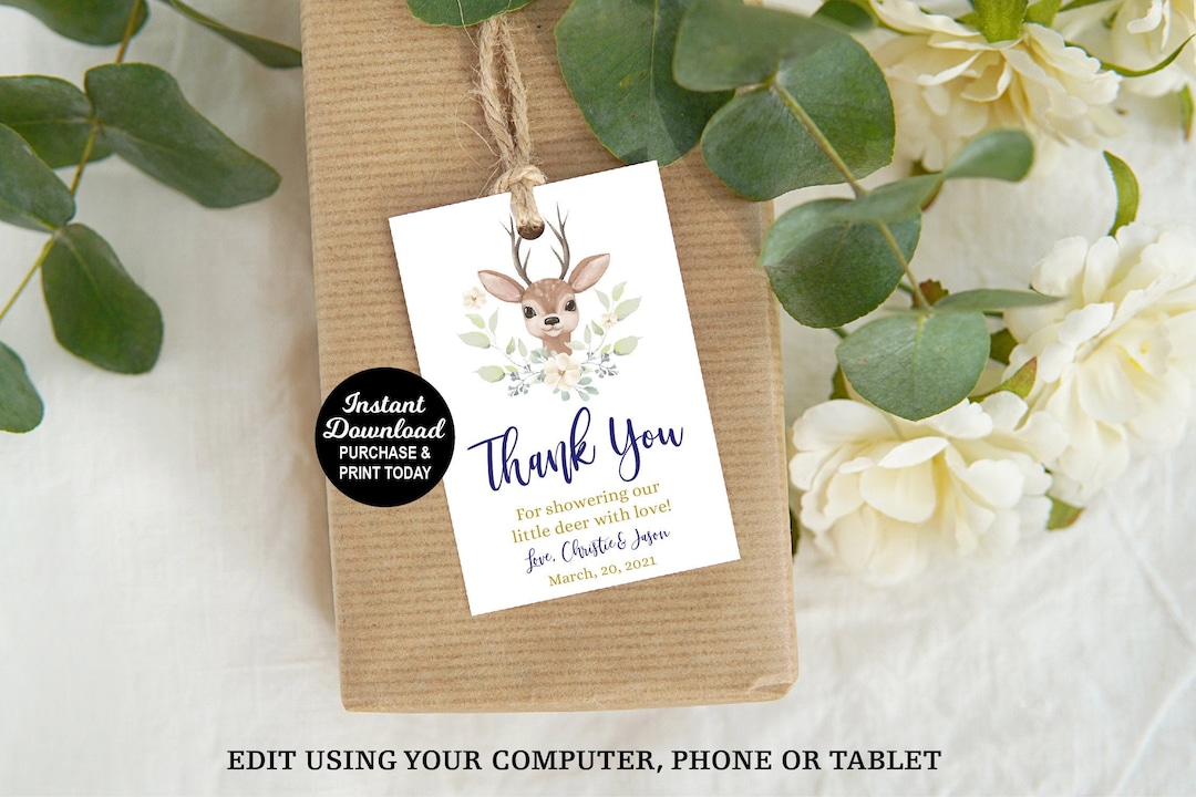 Deer Favor Tags, Editable Little Buck Thank You Tags, Boy Deer, Boy ...