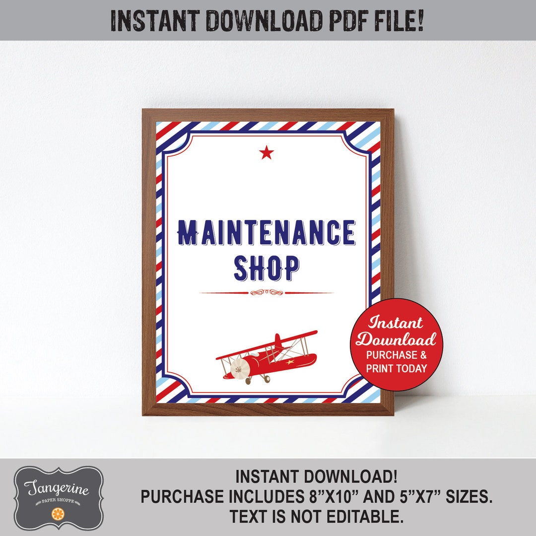 Airplane Maintenance Shop Sign, Printable Airplane Sign, INSTANT ...