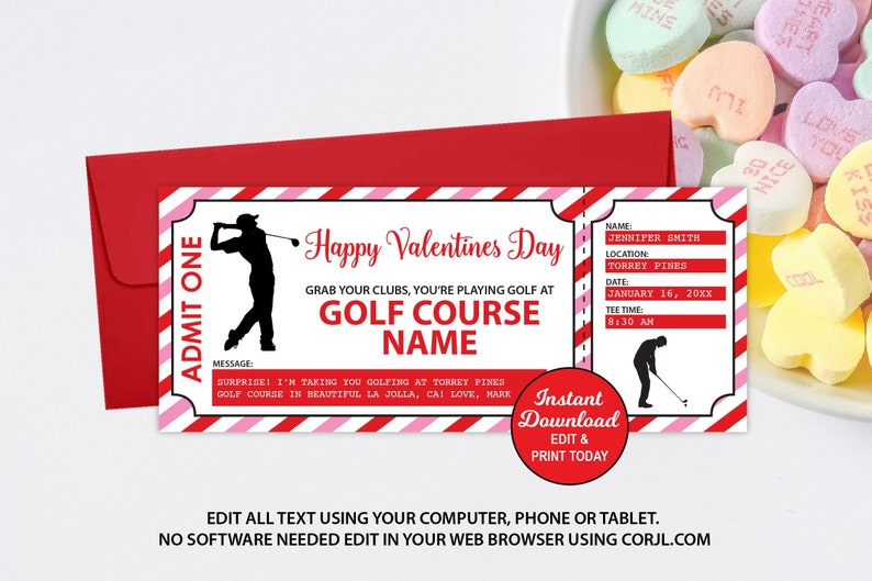 Golf Game Ticket Editable Golf Game Gift Certificate - Etsy