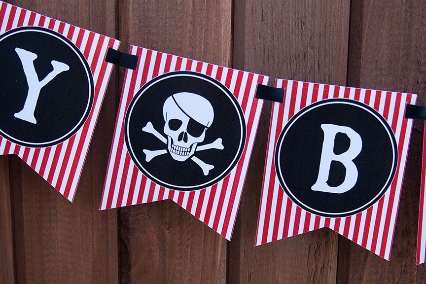 Pirate Birthday Party Favor Tags Red Black & White DIY | Etsy
