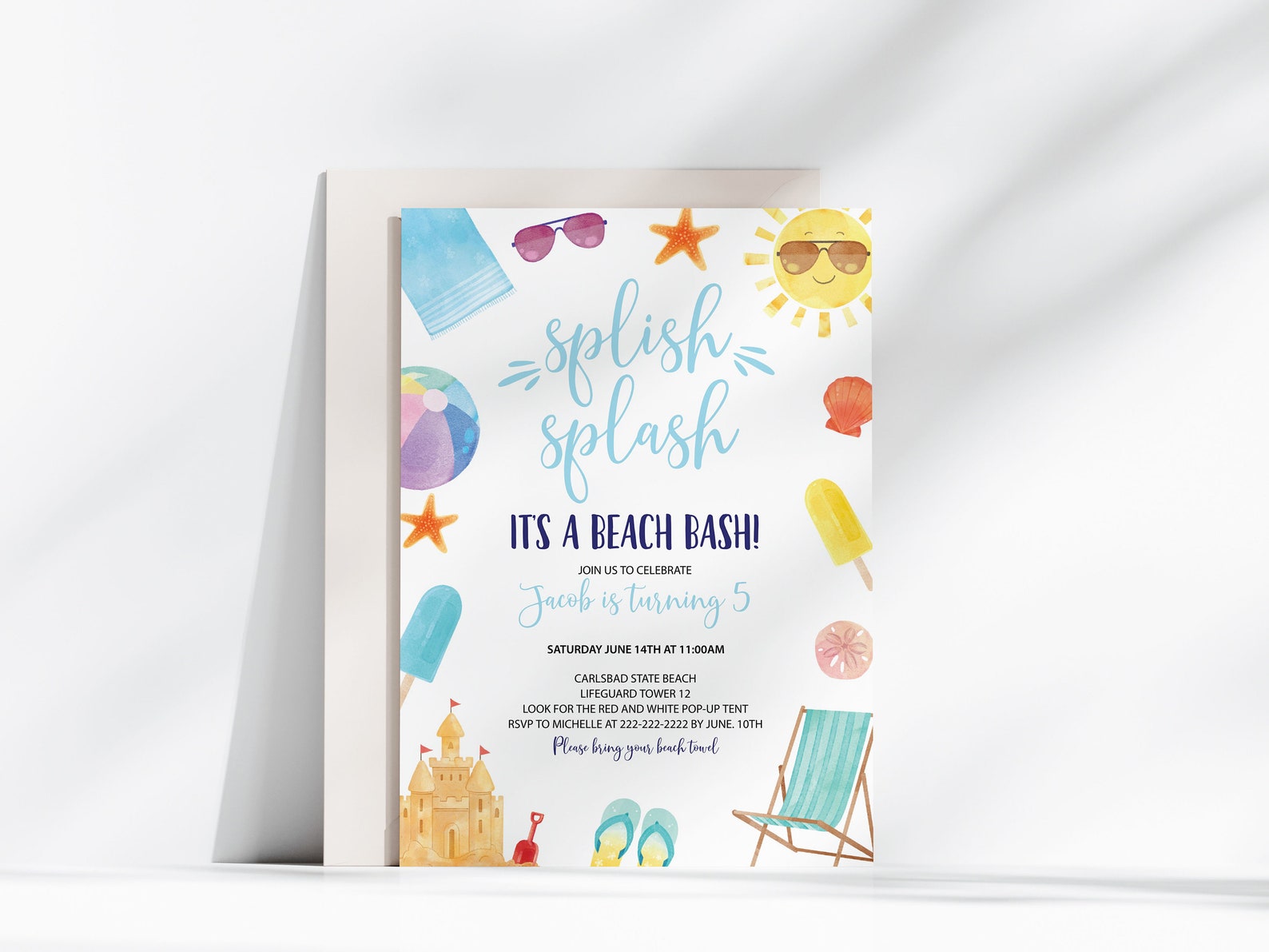 Editable Beach Birthday Party Invitation, Boy Beach Bash Invite ...