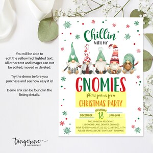 Editable Gnome Christmas Party Invitation Chillin With My Gnomies ...