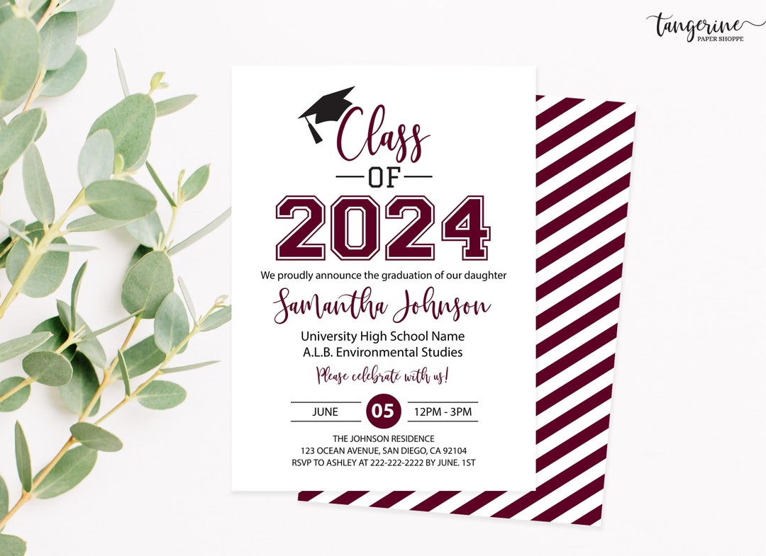 Editable Graduation Party Invitation Burgundy, Maroon Graduation ...