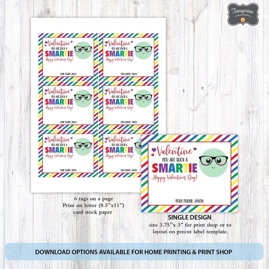 Smartie Valentines Day Tag Printable Kids Valentine Card - Etsy