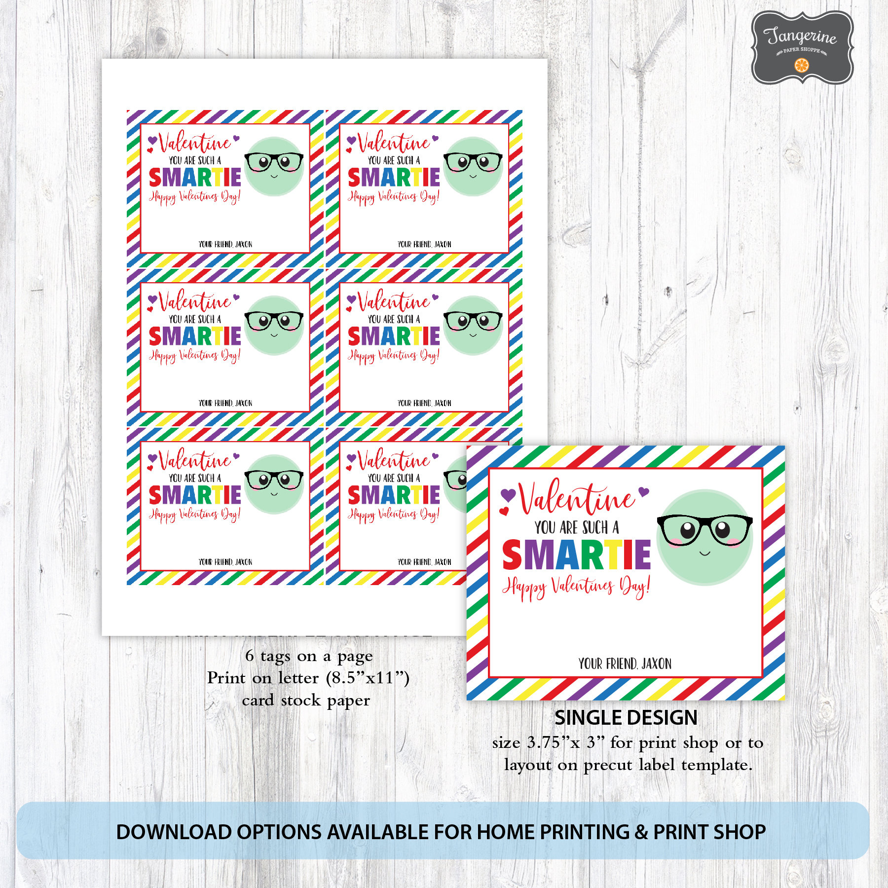 Smartie Valentines Day Tag Printable Kids Valentine Card | Etsy