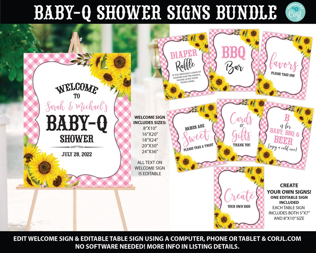 Baby Q Signs Bundle Pink, Baby Q Welcome Sign, BBQ Baby Shower Signs ...