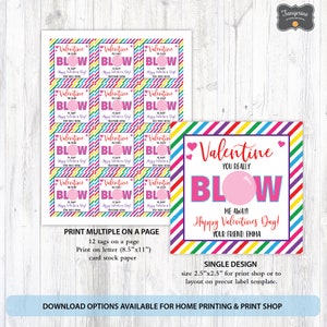 Blow Pop Valentines Day Card, Gum Valentines Tag, Kids Valentine Card ...