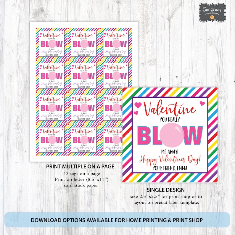 Blow Pop Valentines Day Card Gum Valentines Tag Kids - Etsy