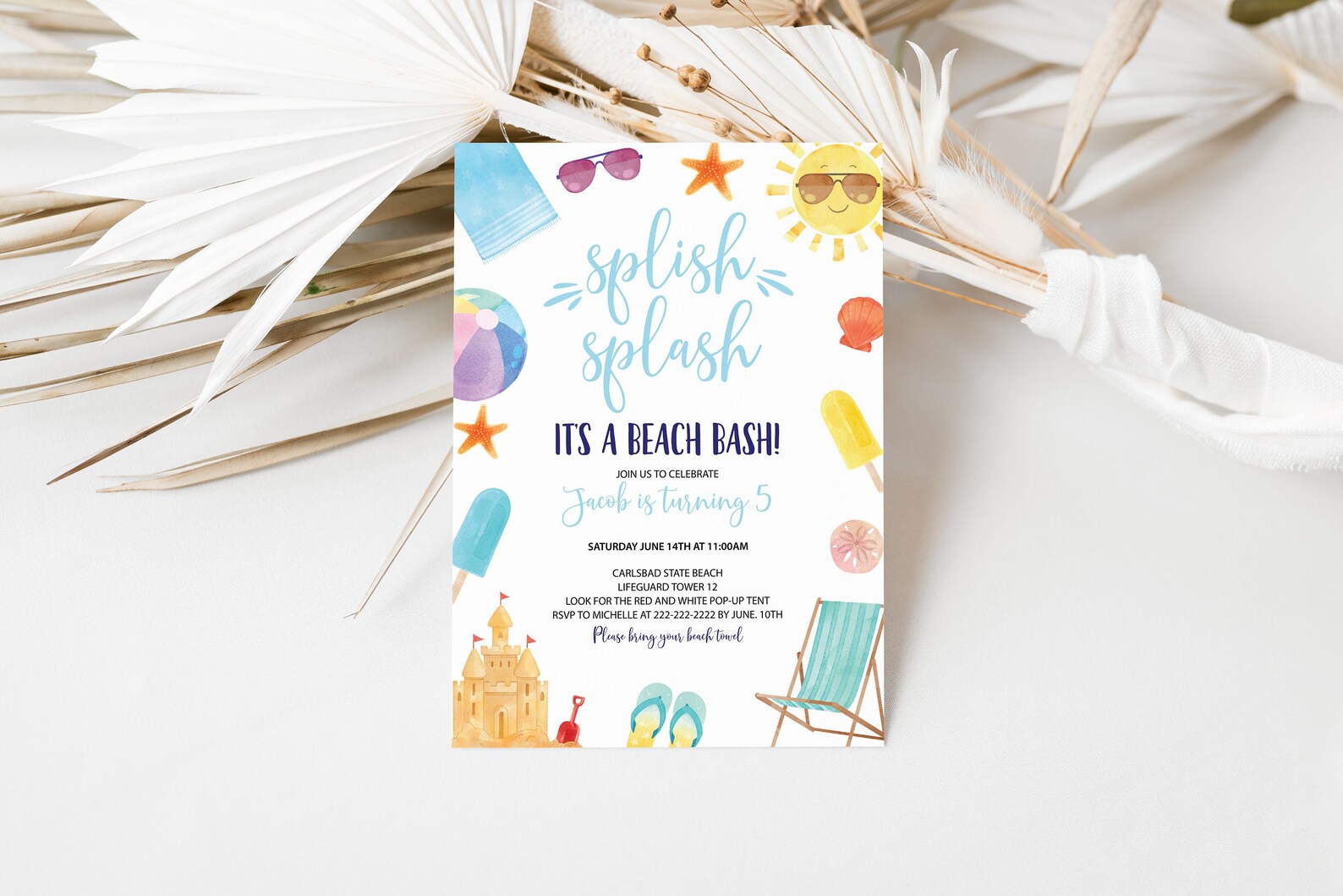 Editable Beach Birthday Party Invitation, Boy Beach Bash Invite ...