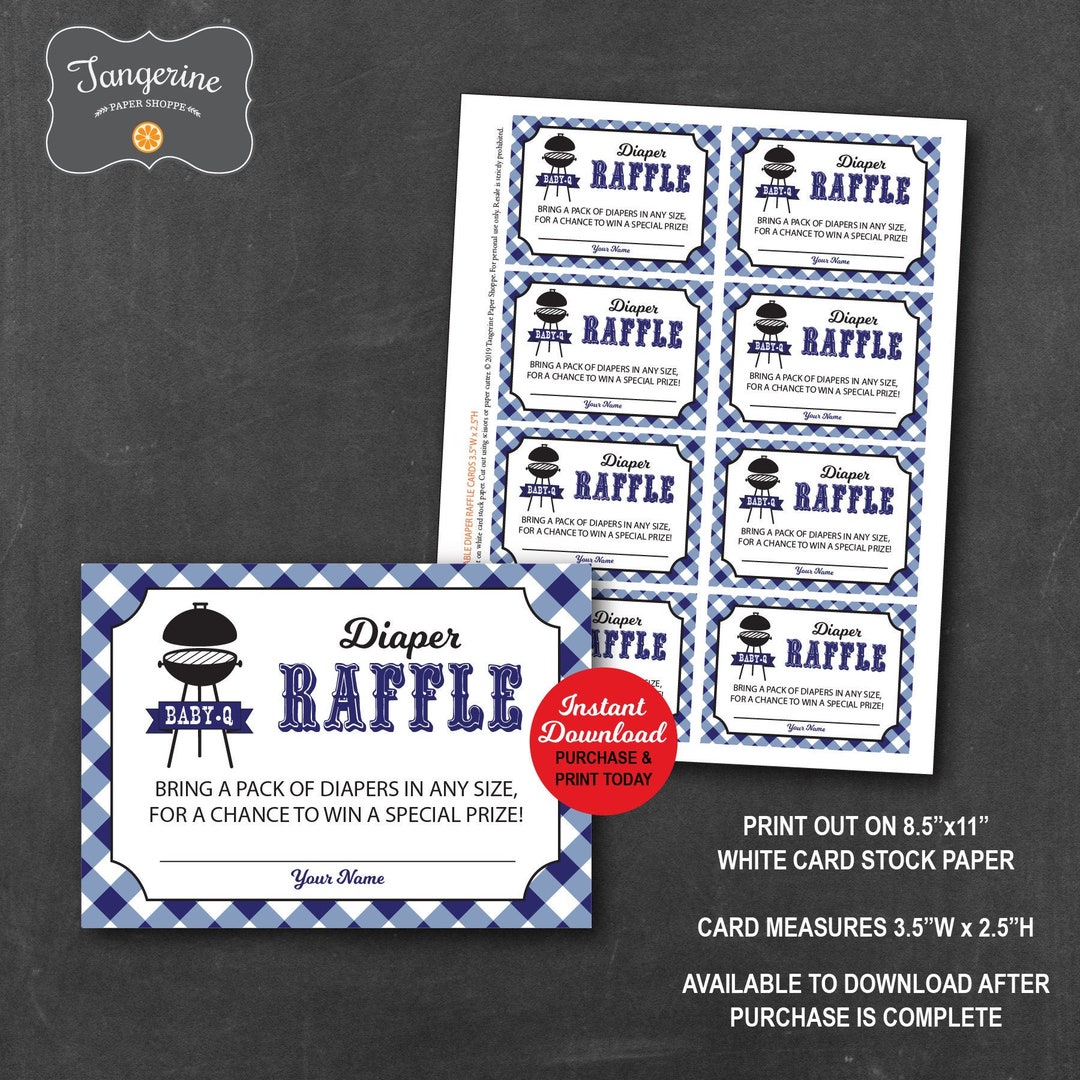 Baby Q Diaper Raffle Cards Navy Blue, BBQ Baby Shower Diaper Raffle ...