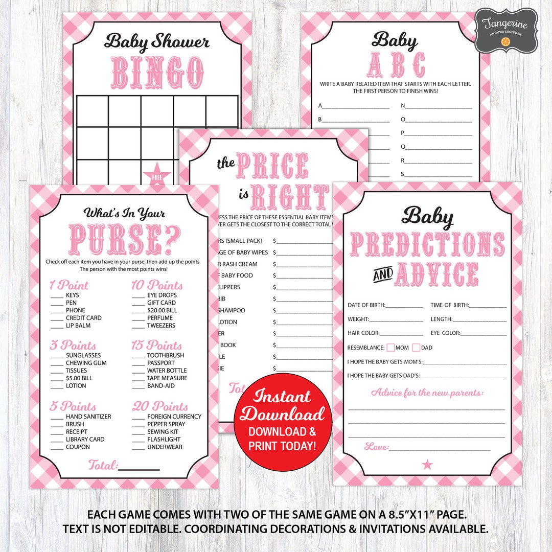 Baby Q Games Package Pink, Bundle 5 Games, BBQ Baby Shower Games ...