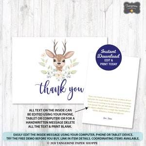 Deer Thank You Card Folding Little Buck Baby Shower Editable - Etsy