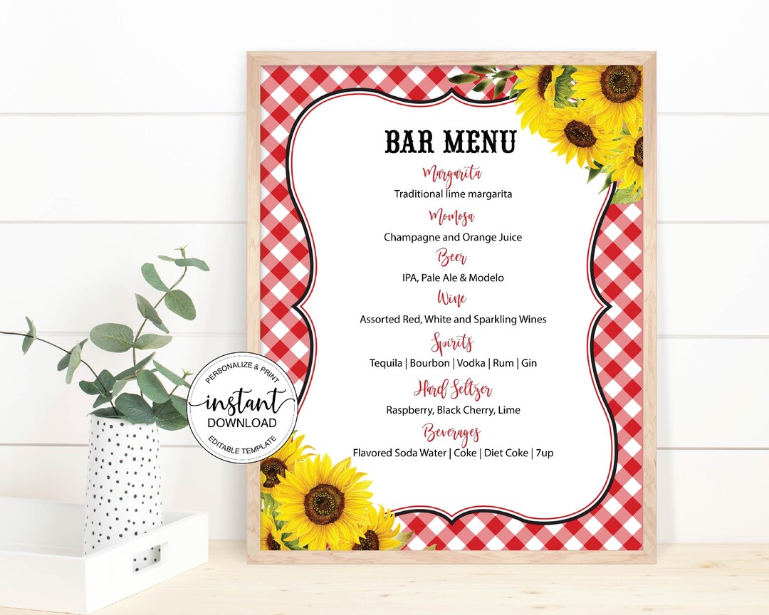 I Do BBQ Bar Menu Sign, Editable BBQ Engagement Party Drink Menu Bridal ...