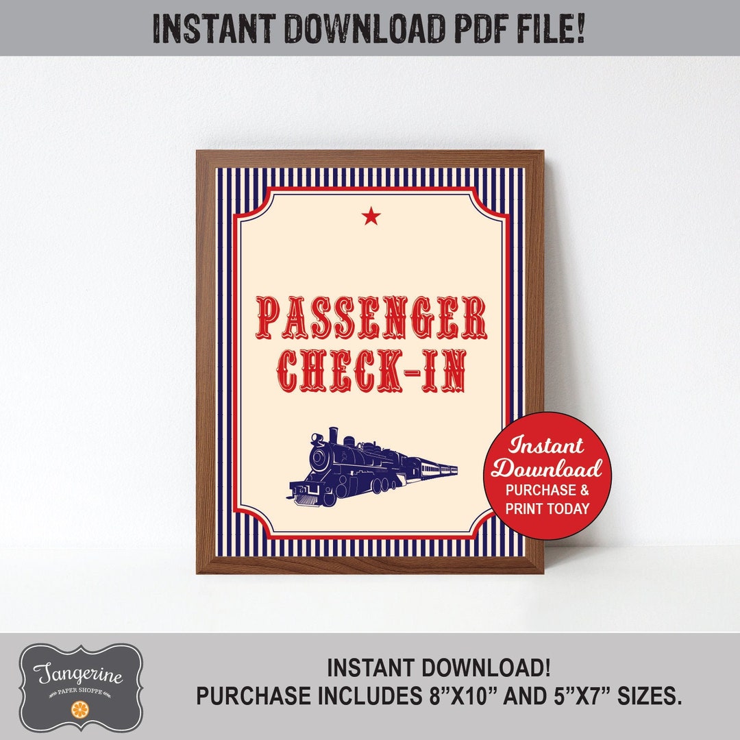 Train Passenger Check in Sign, Train Birthday Sign, Printable Sign ...