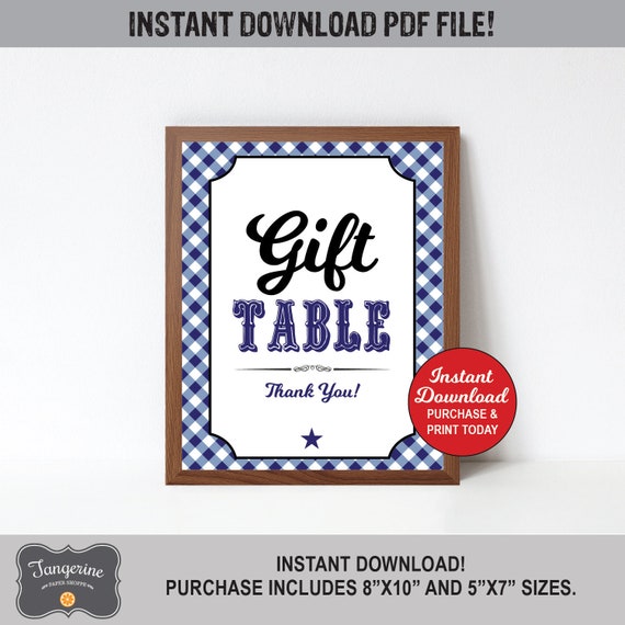 Baby Q Gift Table Sign Printable Navy Blue, Baby Q Shower, Baby Q Gifts ...