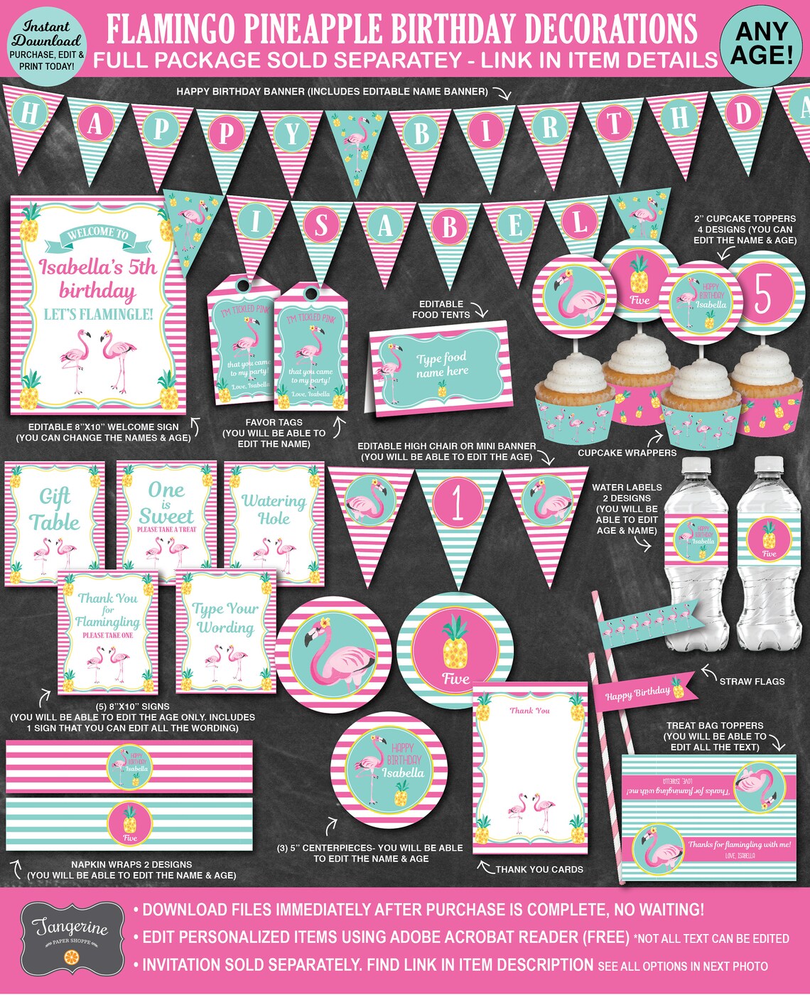 Flamingo Pineapple Favor Tag, Flamingo Pineapple Thank You Tags ...