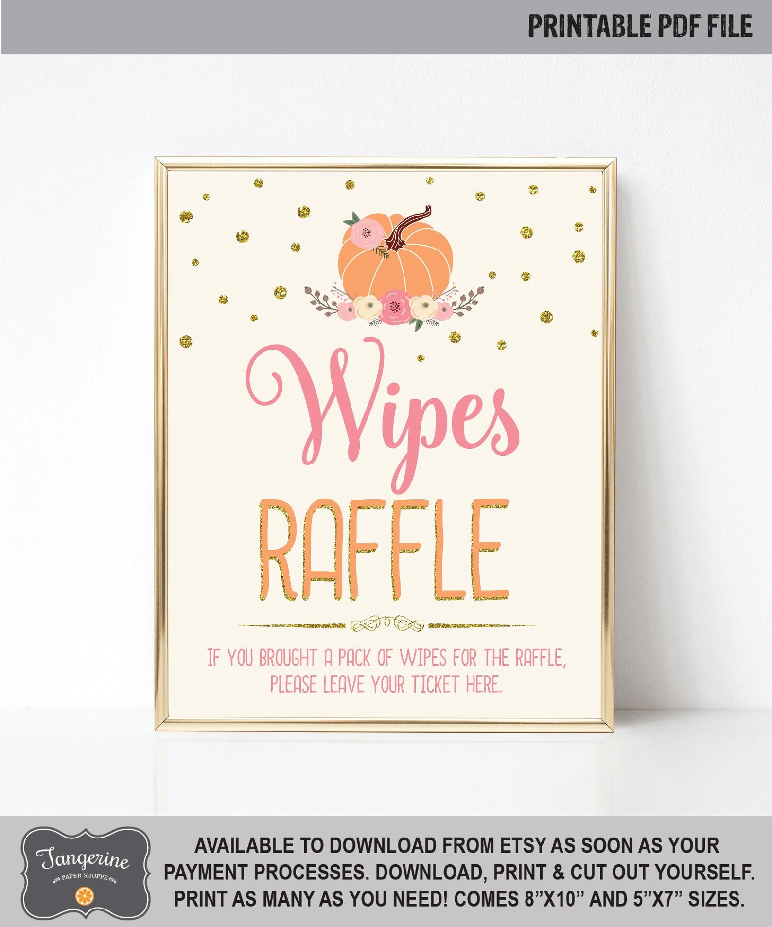 Pumpkin Diaper Raffle Sign Printable Pink and Gold Sign | Etsy