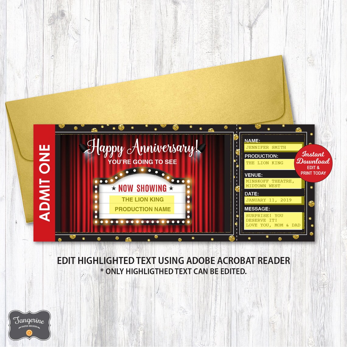 Anniversary Theatre Ticket Gift Surprise Broadway Show - Etsy
