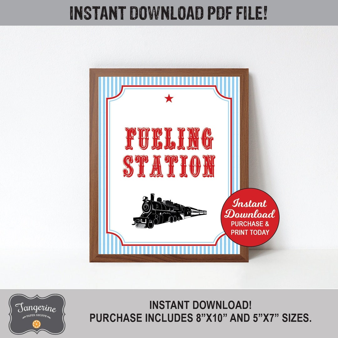 Train Fueling Station Sign, Train Food Table Sign, Train Drink Table ...