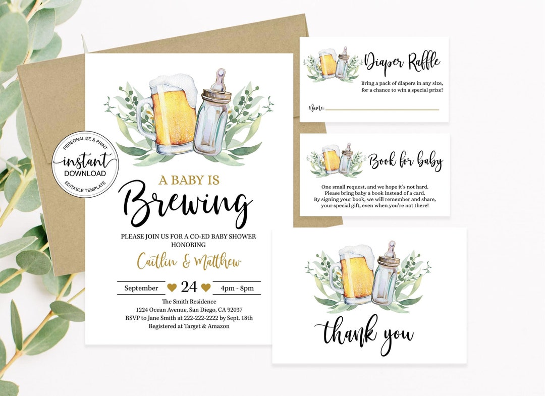 Editable A Baby is Brewing Invitation Bundle, Beer Baby Shower ...