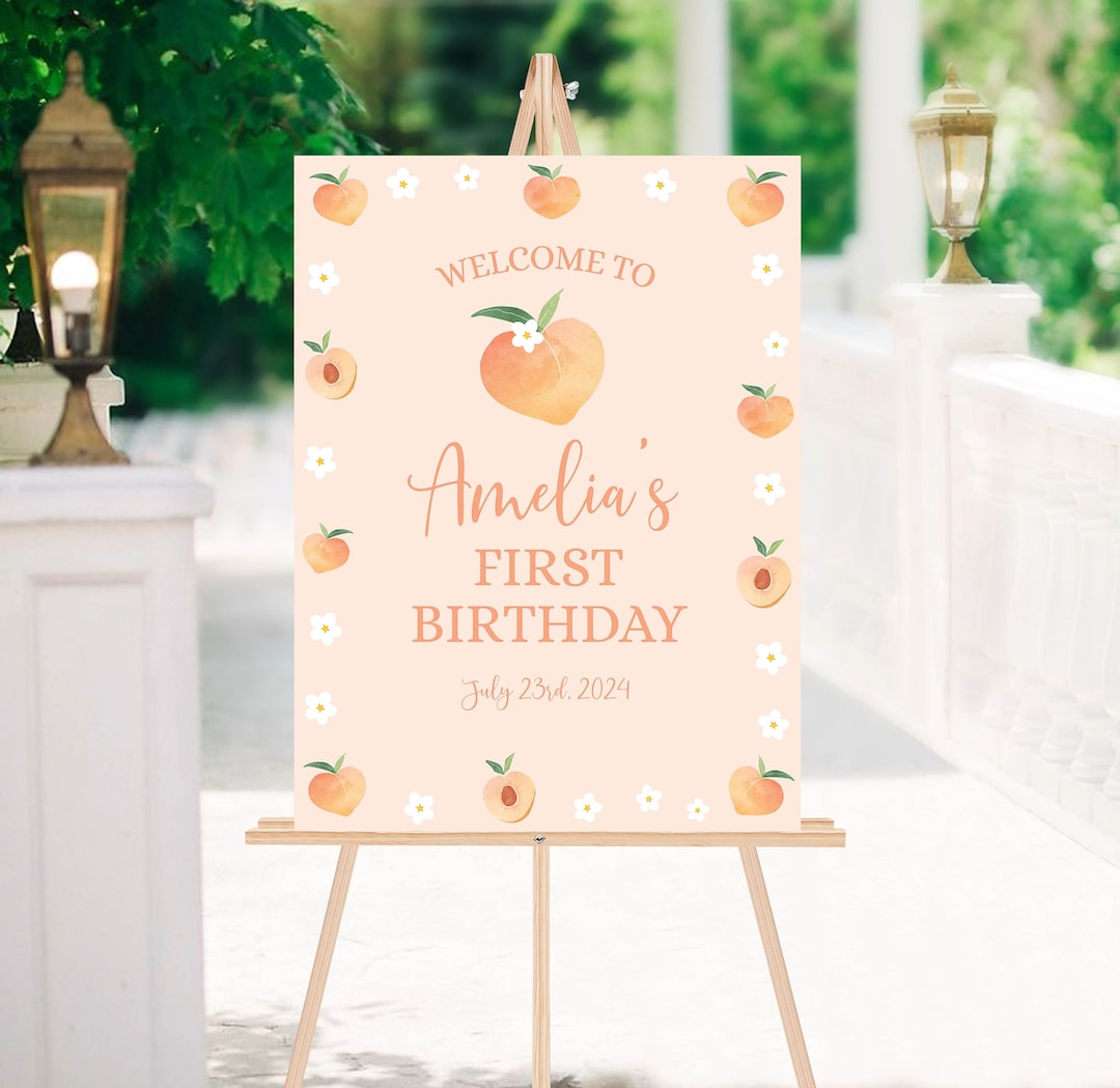 Peach Birthday Welcome Sign Sweet Peach Decoration Girl Birthday ...