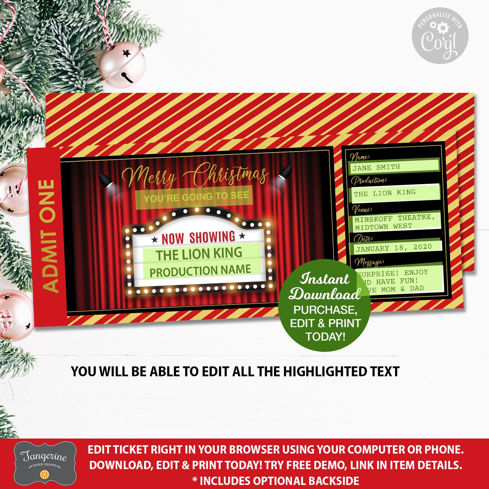 Theatre Ticket Gift Christmas Gift Theater Broadway Show | Etsy