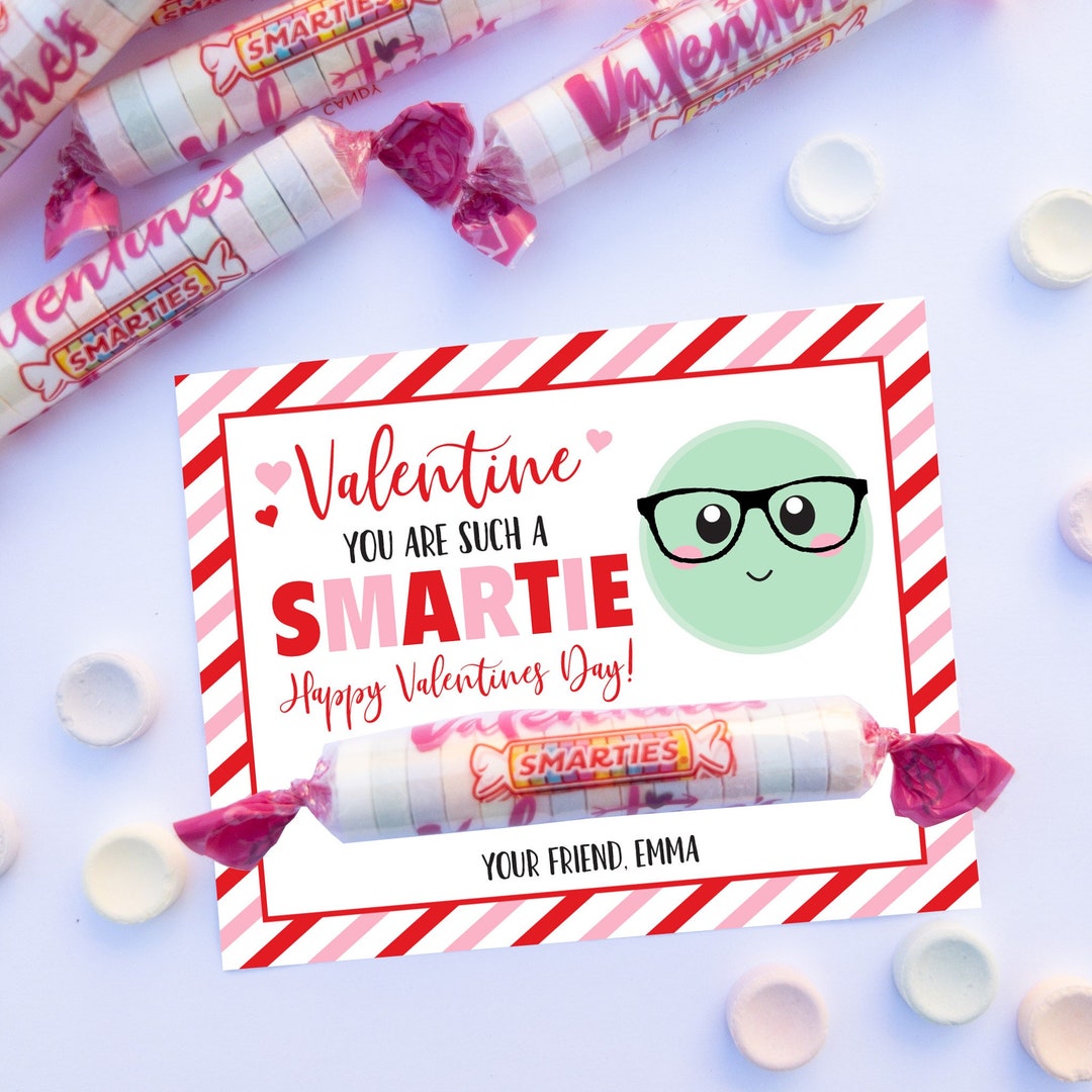 Smartie Valentines Day Tag Printable, Personalized Kids Valentine Card ...
