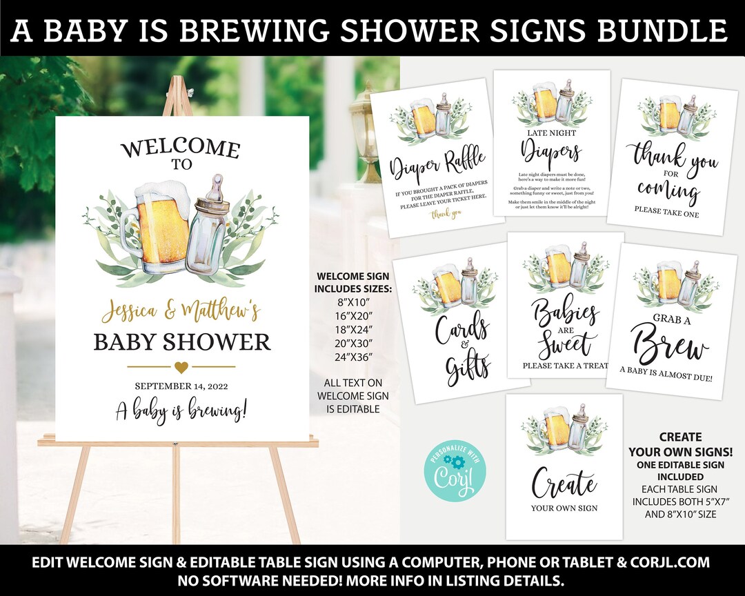 A Baby is Brewing Sign Package, A Baby is Brewing Baby Shower Welcome ...