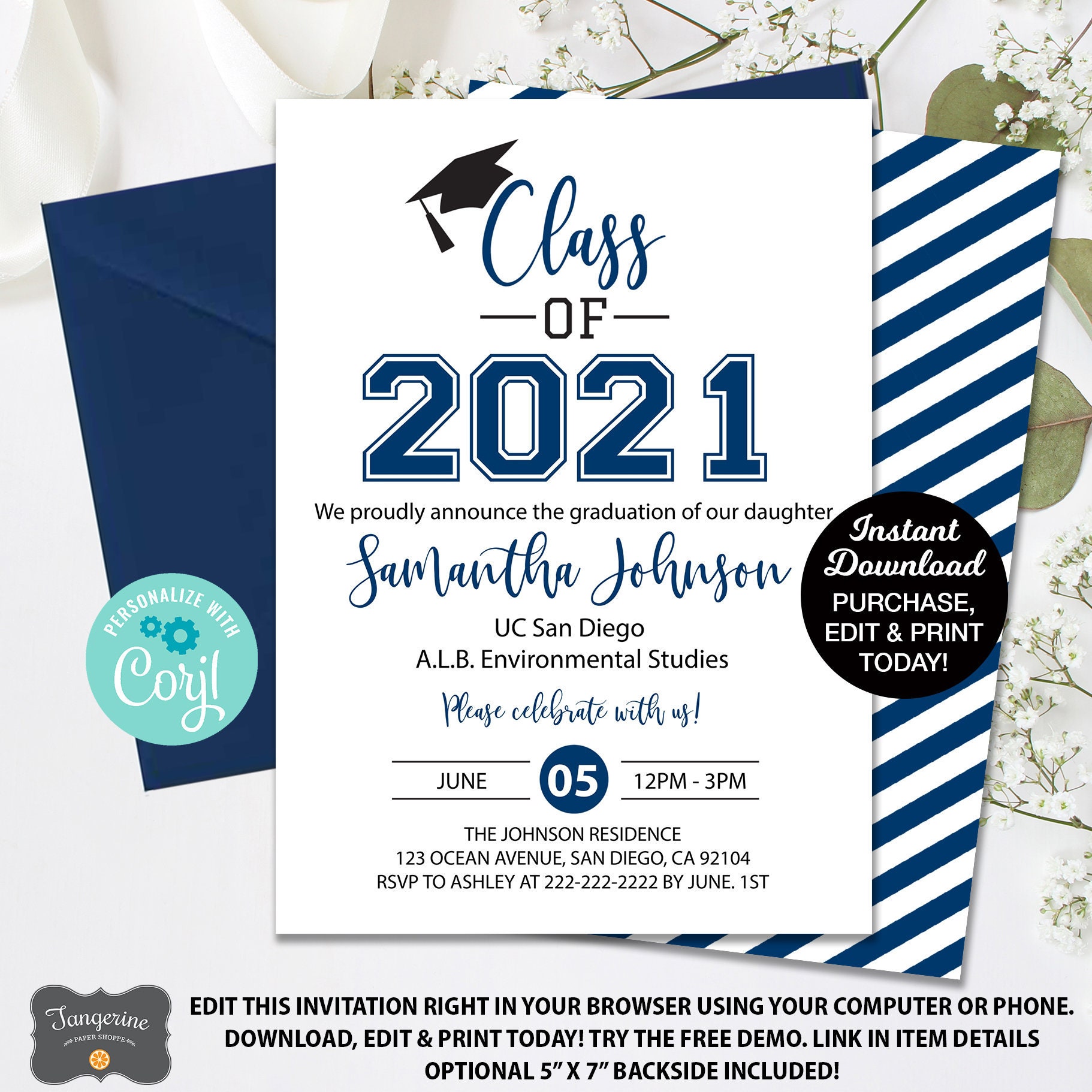 2022 Graduation Invitations Blue