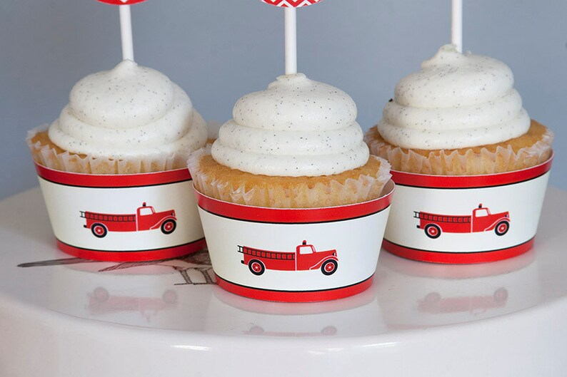 Firefighter Birthday Cupcake Toppers Vintage Fire Truck - Etsy
