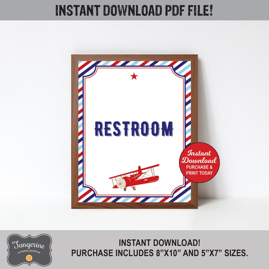 Airplane Restroom Sign, Airplane Birthday Sign, Airplane Baby Shower ...