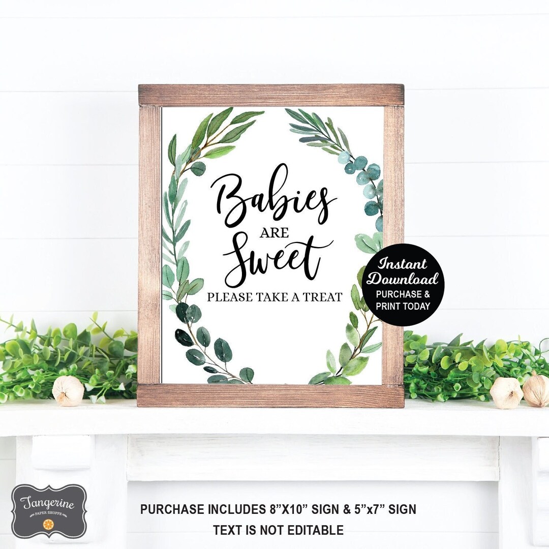 Dessert Table Sign, Greenery Baby Shower, Babies Are Sweet Please Take ...