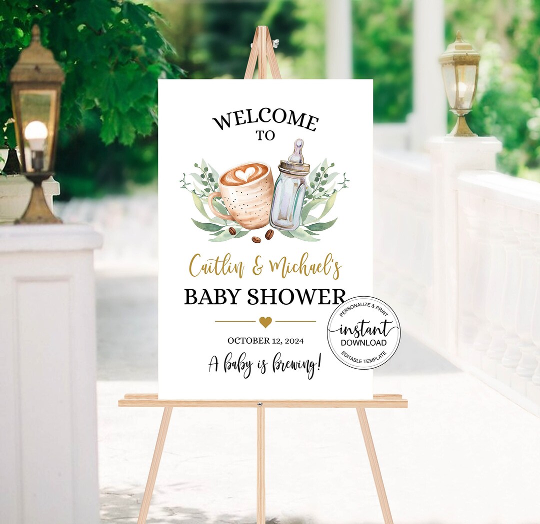 Editable Coffee Baby Shower Welcome Sign, A Baby is Brewing Baby Shower ...