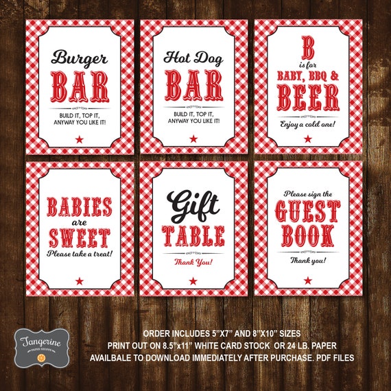 Baby Q Signs Package Red, Bbq Baby Shower Signs 6-Pack, Couples Baby ...