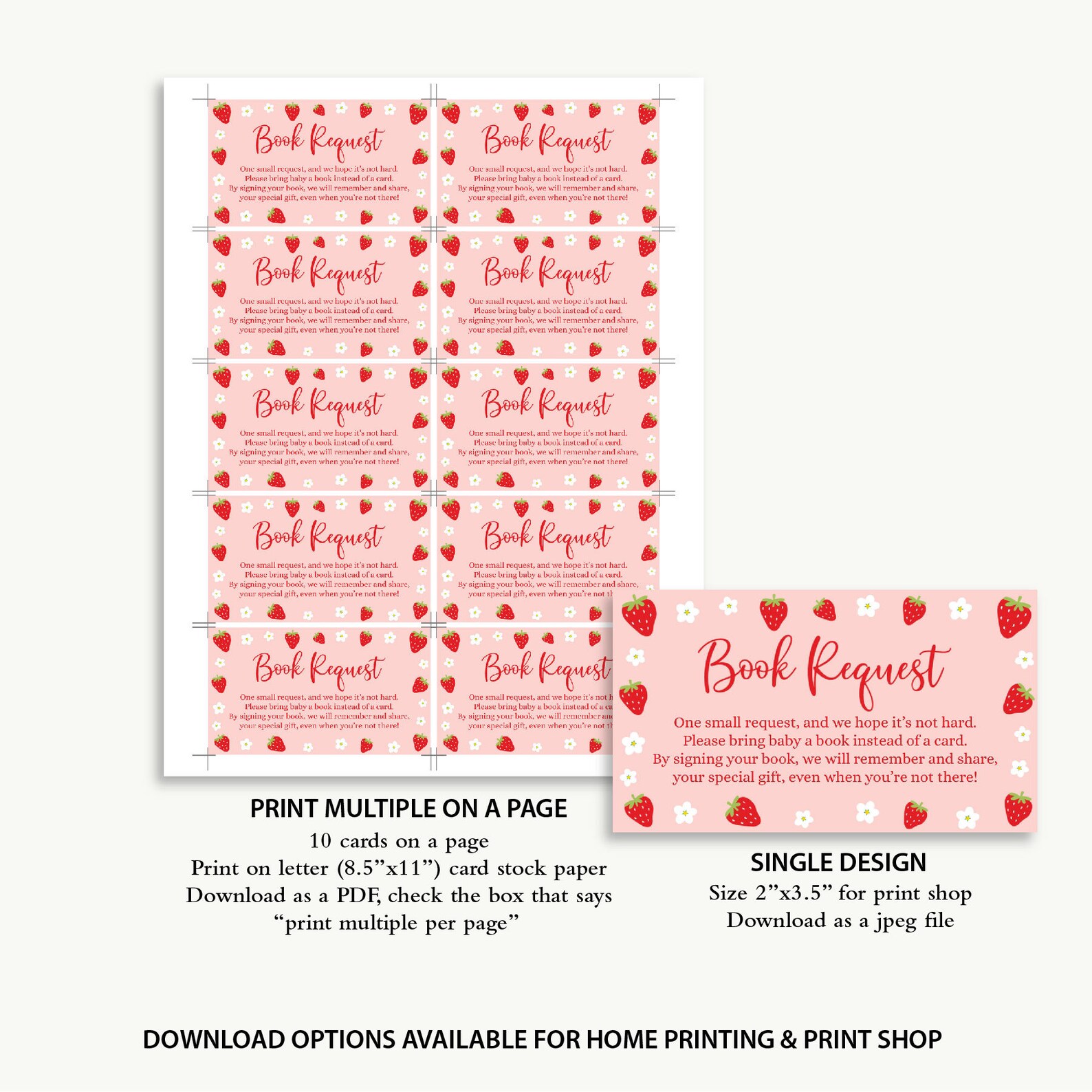 Book Request Ticket, Strawberry Book Request Cards, Berry Sweet Baby ...