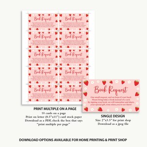 Book Request Ticket, Strawberry Book Request Cards, Berry Sweet Baby ...