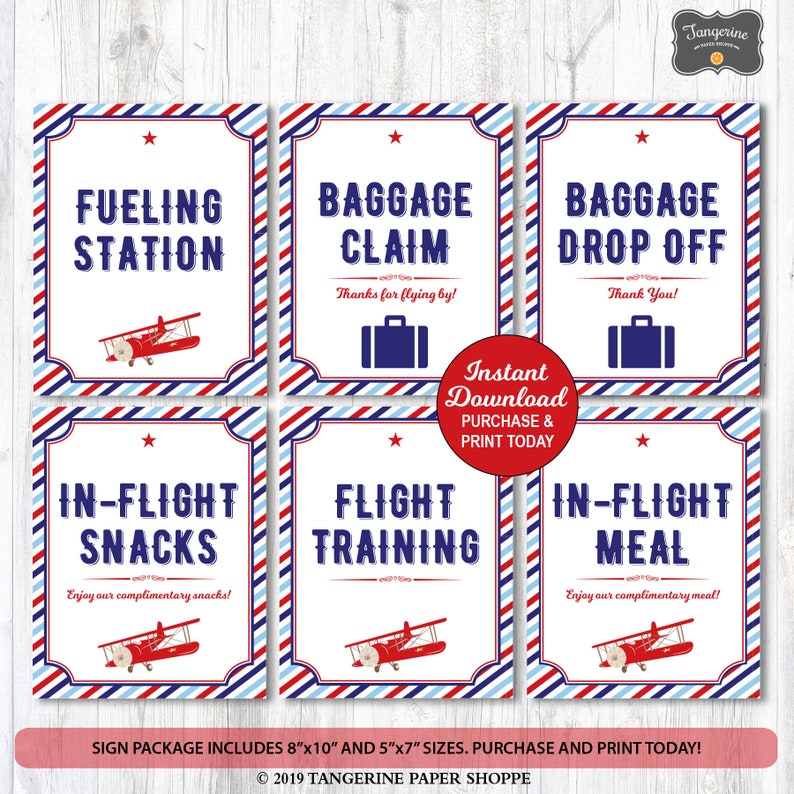 Airplane Birthday Signs Set Printable Airplane Party Signs - Etsy