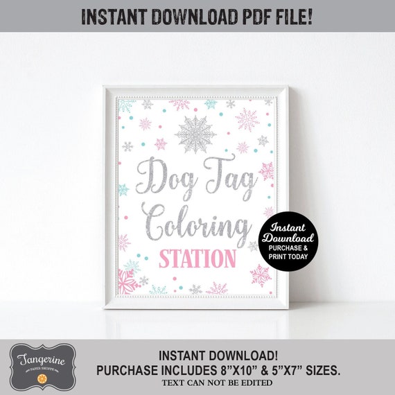Dog Tag Coloring Station Sign, Winter Onederland, Winter Wonderland ...