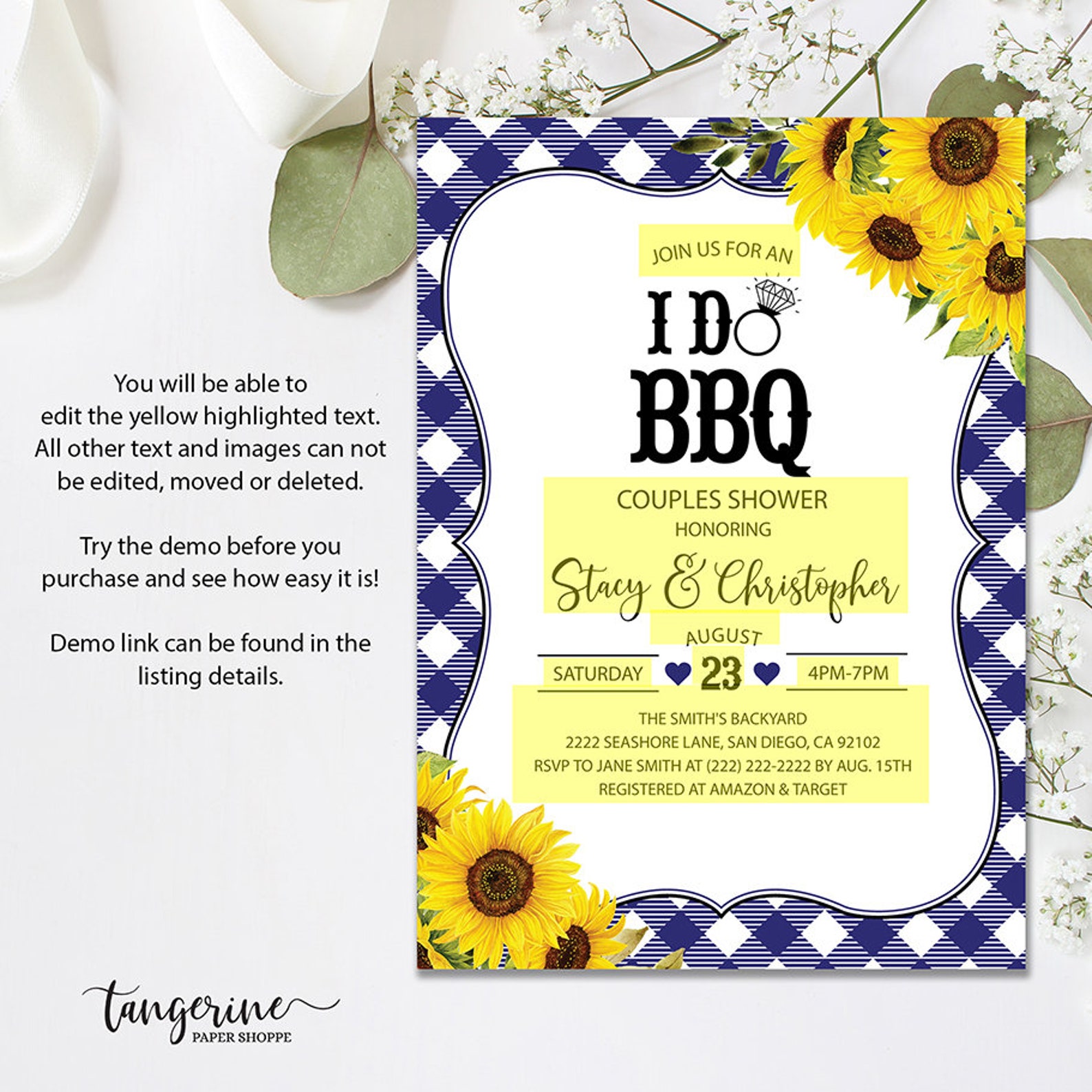 Blue I Do BBQ Invitation, BBQ Couples Shower Invitation, BBQ Rehearsal Dinner Invite, Backyard ...