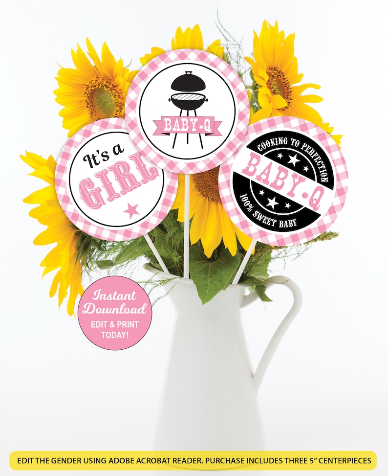 Baby Q Centerpieces Girl Baby Q Pink BBQ Baby Shower - Etsy