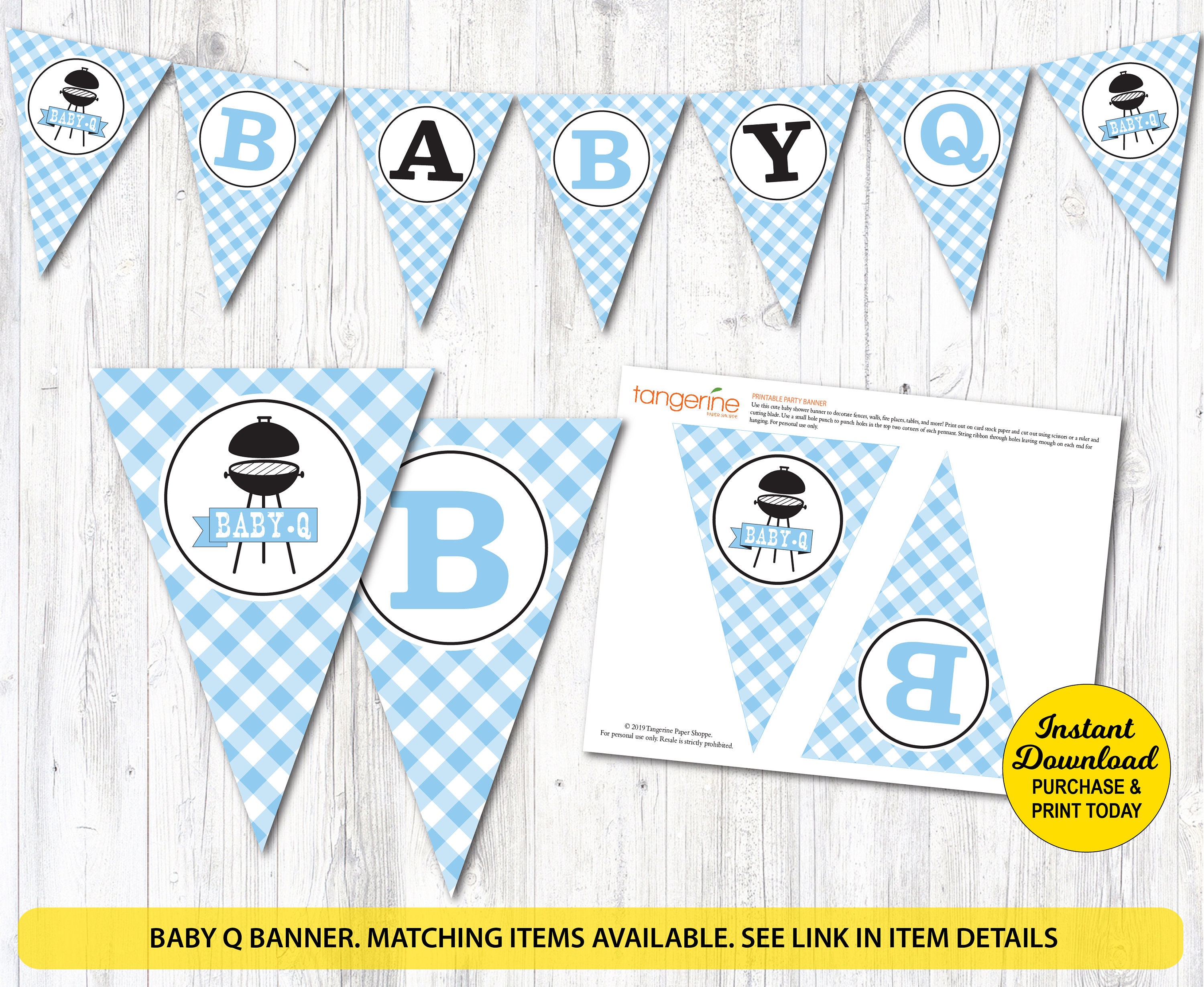 Baby Q Banner, BBQ Baby Shower Banner, Light Blue, Baby Boy, Couples ...