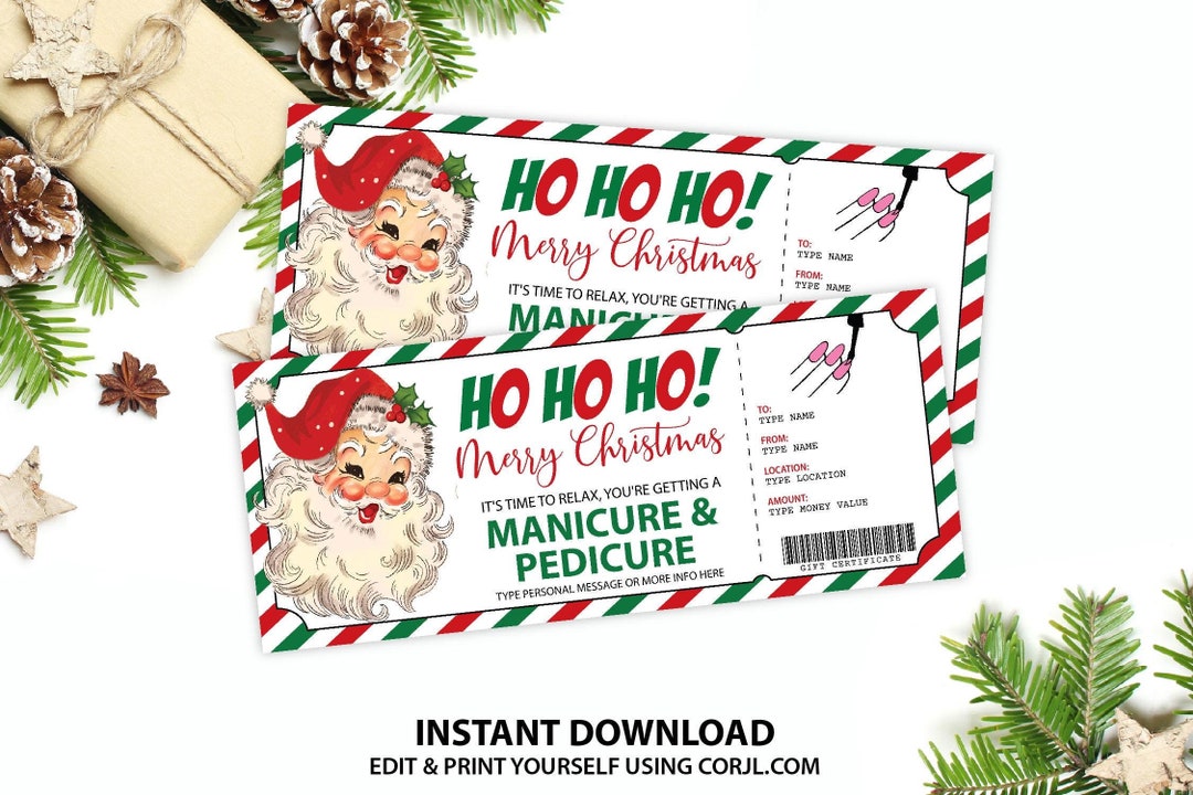 Editable Manicure Pedicure Gift Certificate Christmas Present, Manicure ...