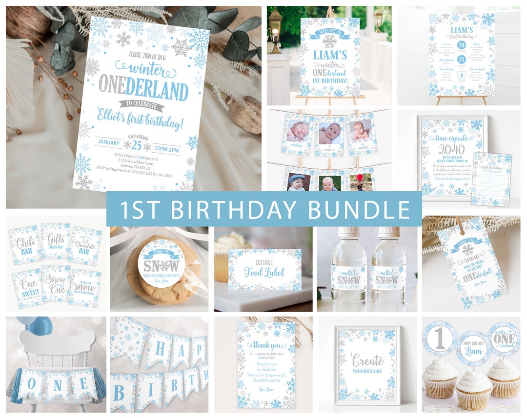 Winter Onederland Decorations Boy Package, 1st Birthday Decor Bundle ...