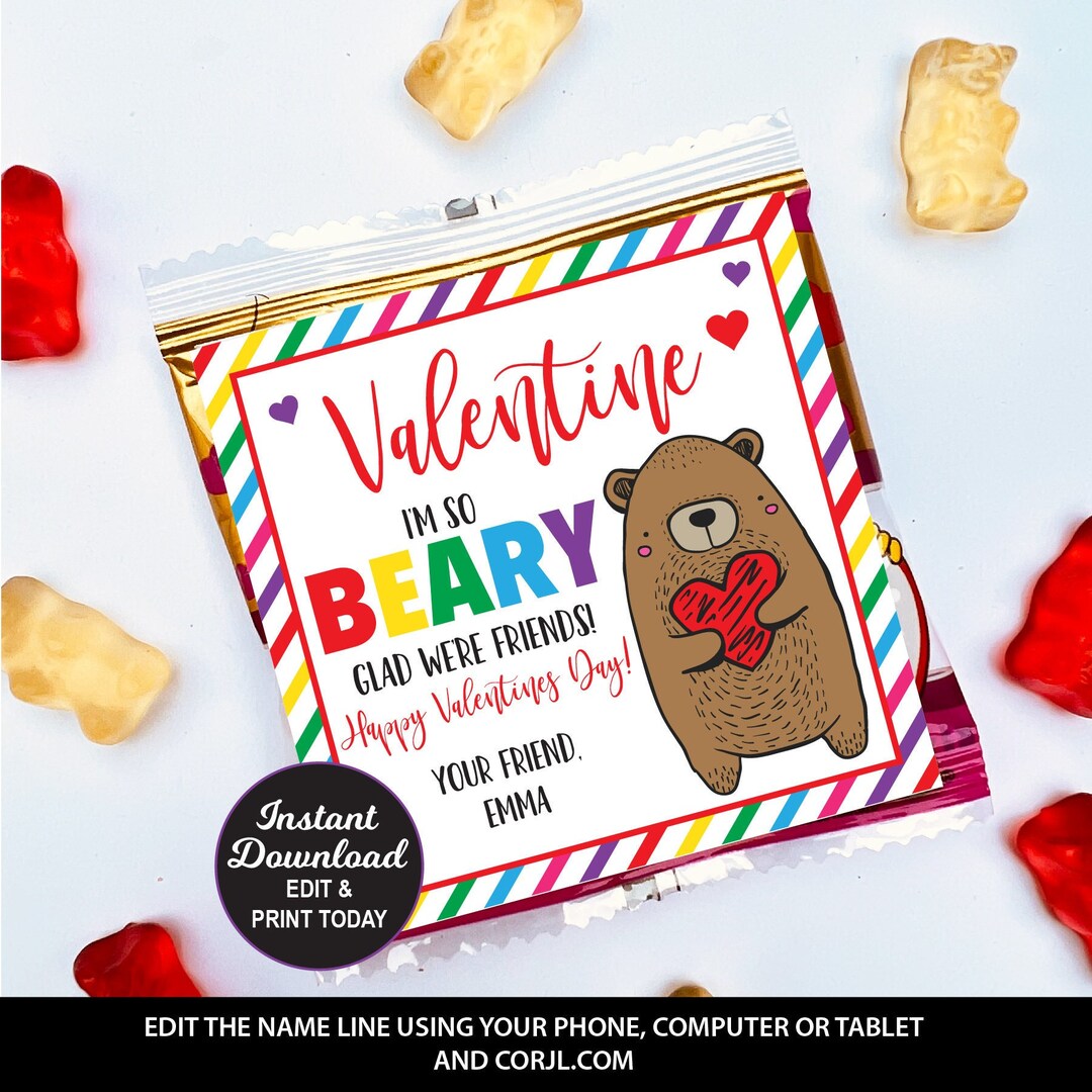 Gummy Bear Valentine's Day Printable Tag, Gummy Valentine, Bear ...