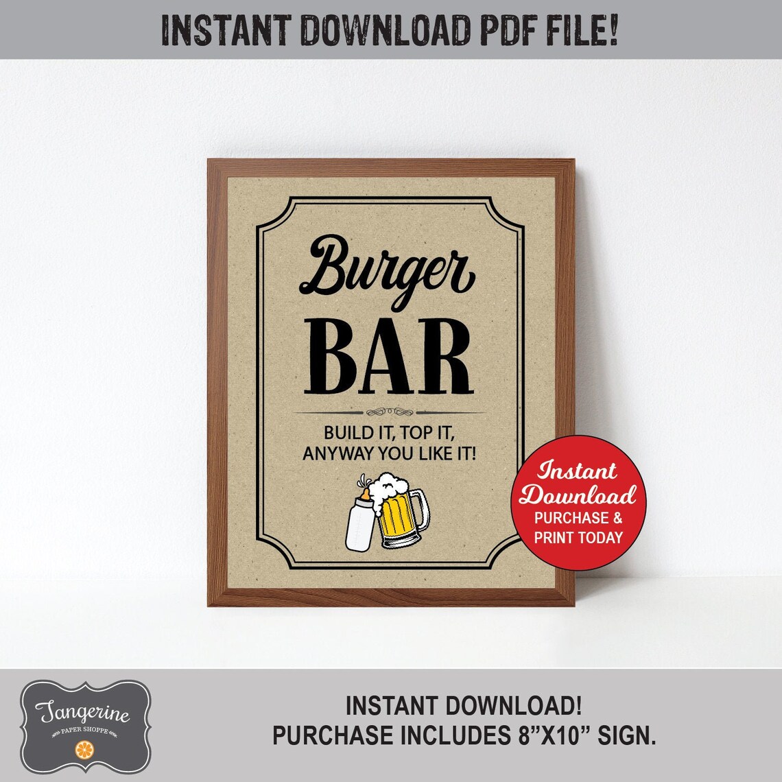 Burger Bar Sign, Beer Baby Shower, Food Table Sign, Burger Station ...