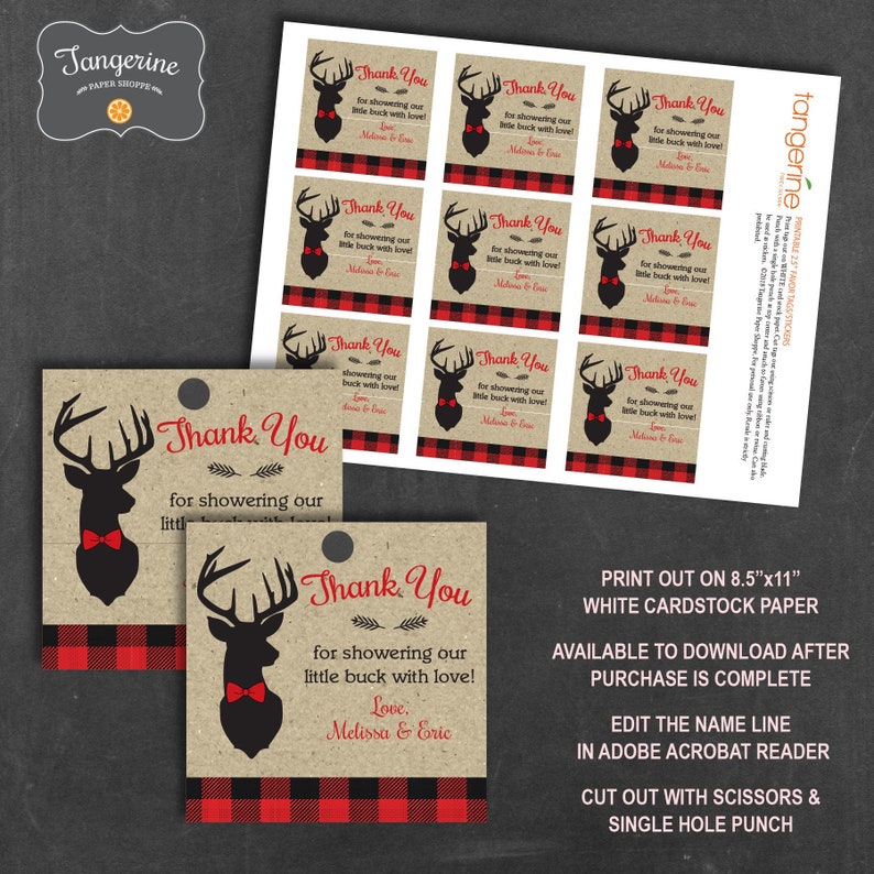 Deer Baby Shower Favor Tags, Little Buck Thank You Tags, Woodland Baby ...