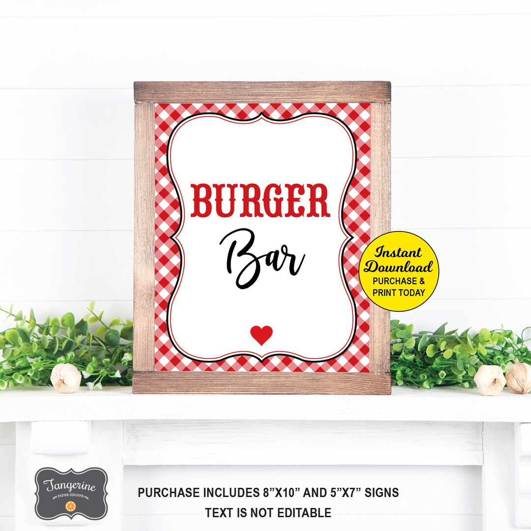 Burger Bar Sign Printable, I Do BBQ Engagement Party, Burger Station ...