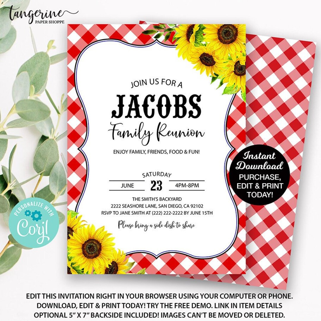 BBQ Family Reunion Invitation, Picnic Invitation Template, Family ...