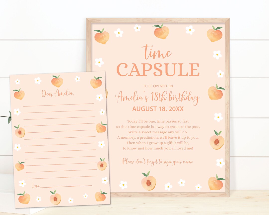 Peach Birthday Time Capsule Editable First Birthday Time Capsule 1st ...
