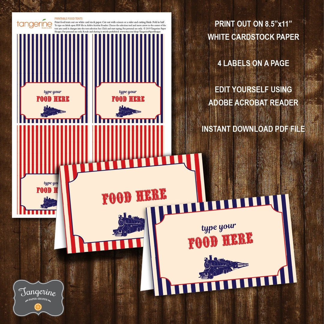 Train Food Labels, Vintage Train Food Tent Cards, Printable Food Tents ...